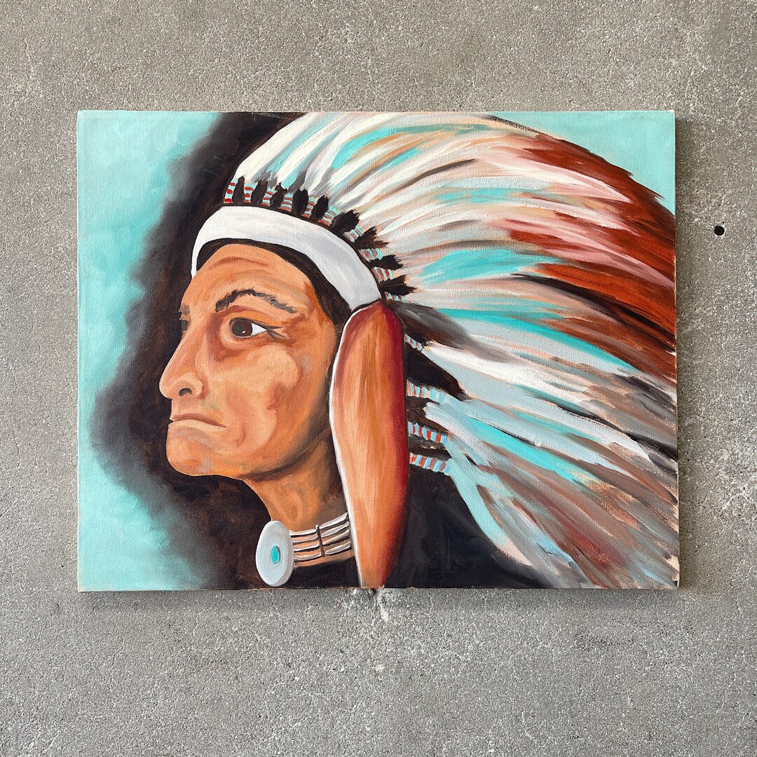 Vintage Oil on Canvas Native American American Chief Painting - Etsy
