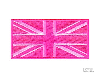 UNION JACK Pink UK Flag Patch iron-on embroidered applique Top | Etsy