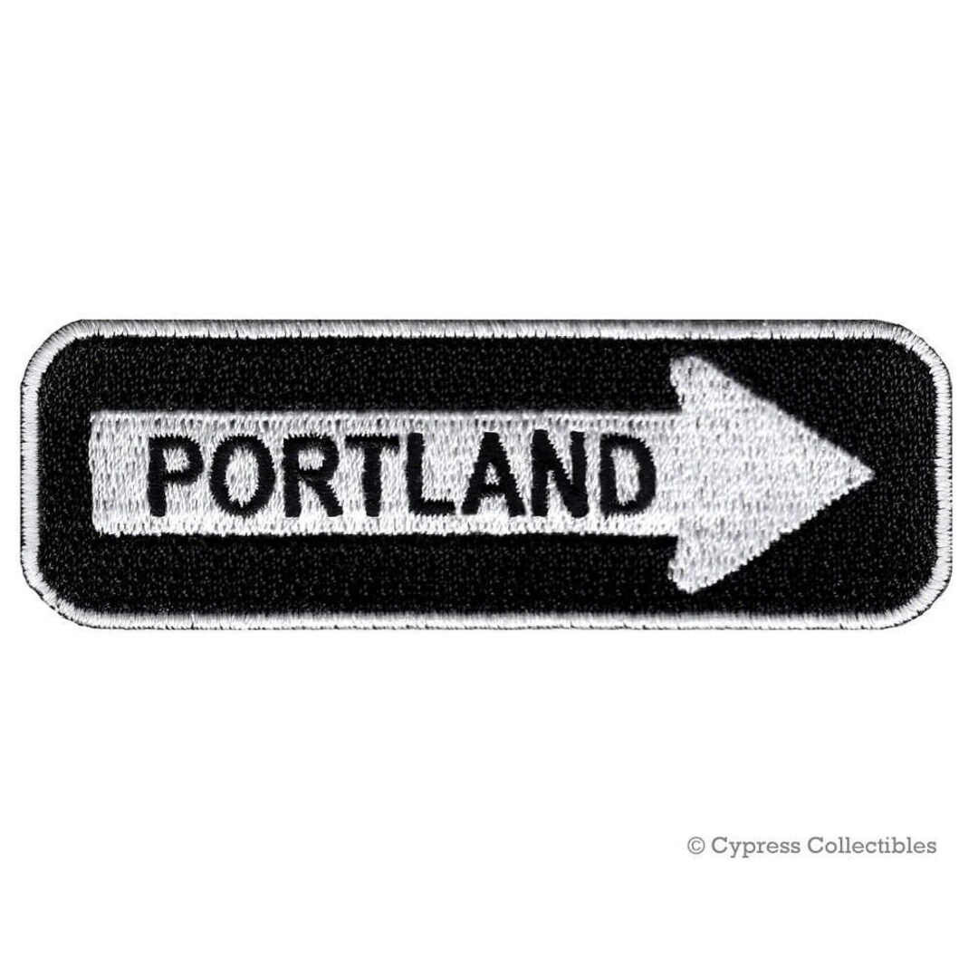 PORTLAND ROAD SIGN Patch Embroidered Iron-on Applique One Way Highway ...