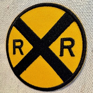RAILROAD Crossing Patch Iron-on Embroidered Applique Road Sign Train RR ...