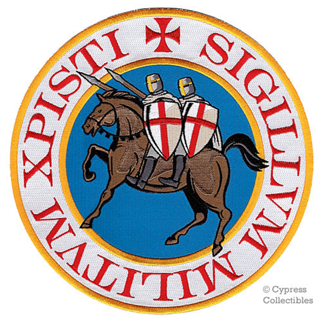 LARGE KNIGHTS TEMPLAR Seal Patch Iron-on Embroidered White Crusades ...
