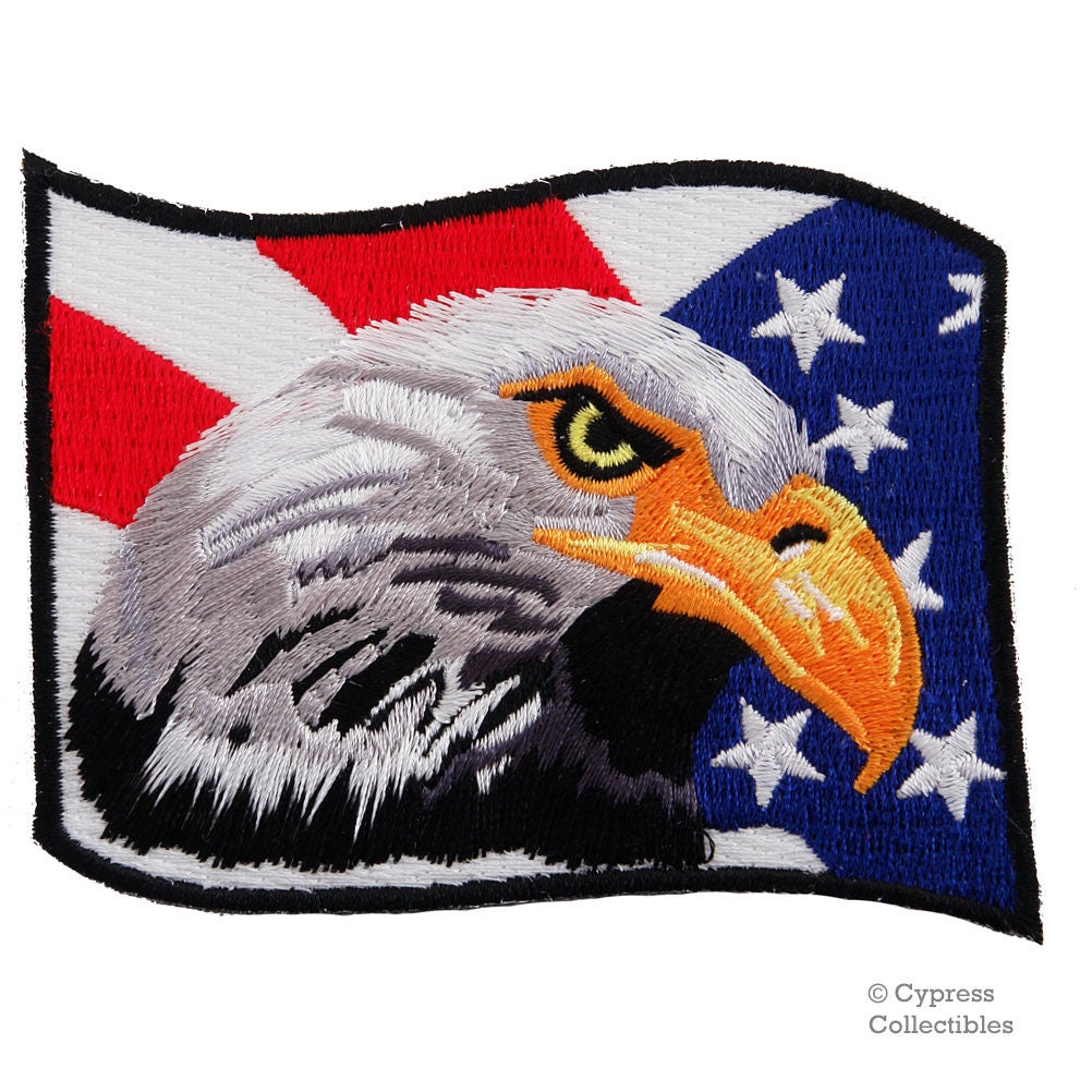 BALD EAGLE PATCH Iron-on Embroidered Applique Waving American Flag - Etsy