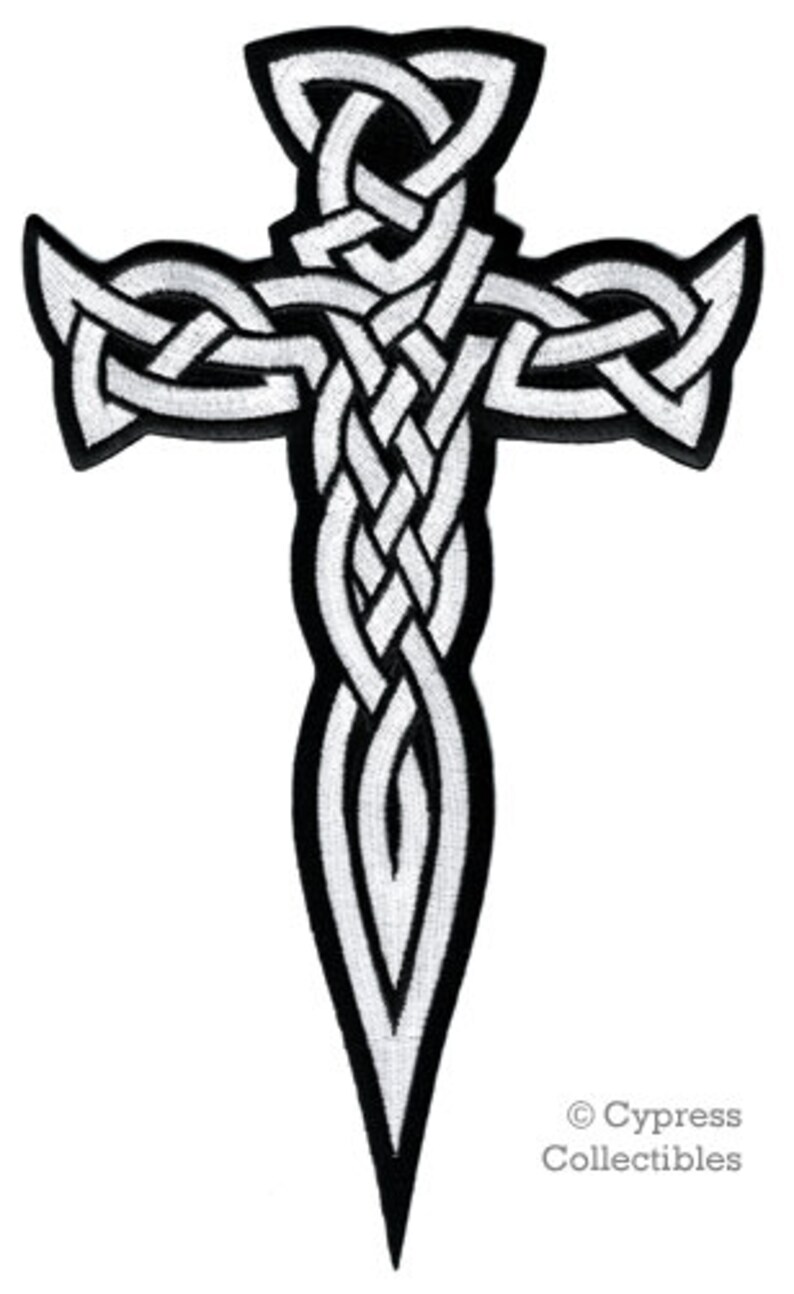 Large CELTIC CROSS DAGGER Patch white iron-on embroidered | Etsy
