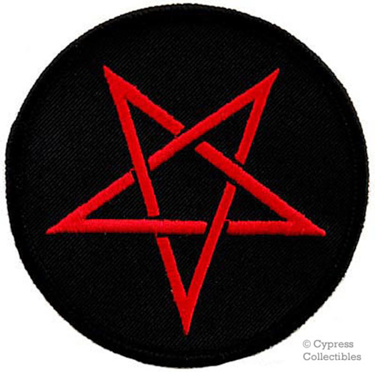 PENTAGRAM PATCH Iron-on Embroidered PENTACLE Red Devil 666 Satanic ...
