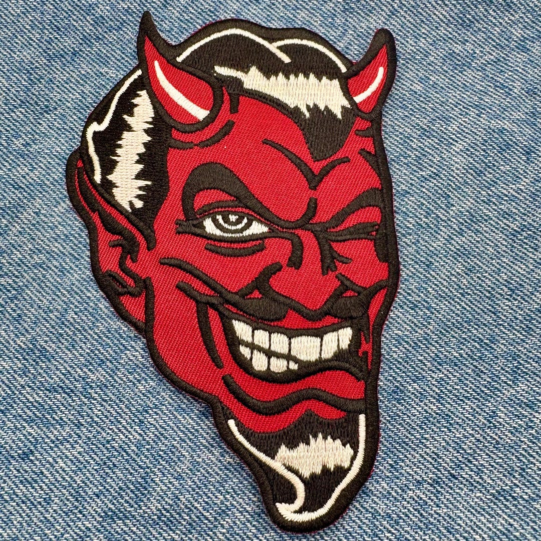 RED DEVIL PATCH Iron-on Embroidered Applique 666 Skull Evil Devil ...