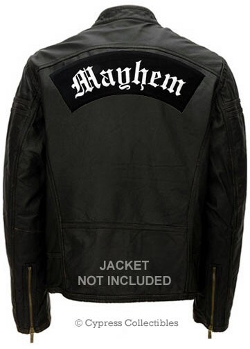 Large MAYHEM BIKER PATCH Iron-on Embroidered Applique Motorcycle Saying ...