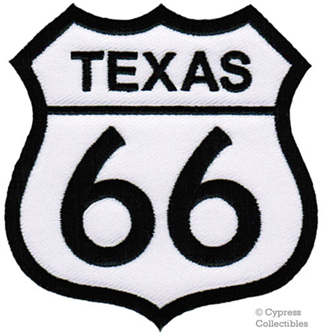 ROUTE 66 TEXAS PATCH Iron-on Embroidered Applique Road Sign Historic ...