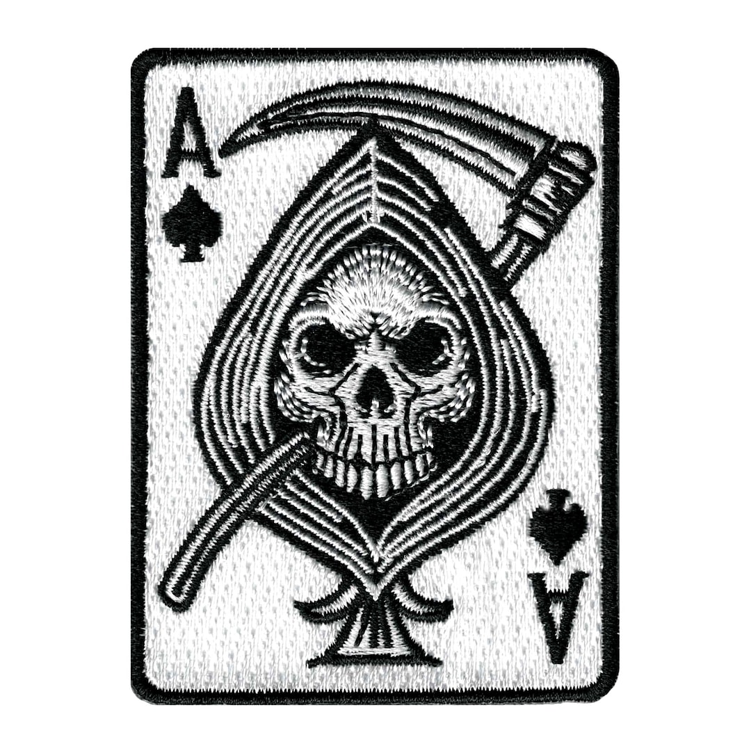 ACE of SPADES Grim Reaper Iron-on PATCH Embroidered Applique Skull ...