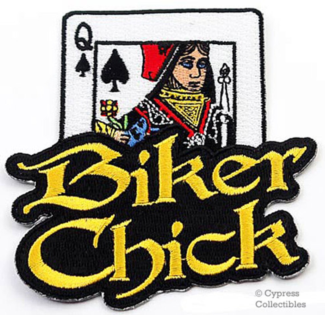 BIKER CHICK Queen PATCH Iron-on Embroidered Playing Card - Etsy