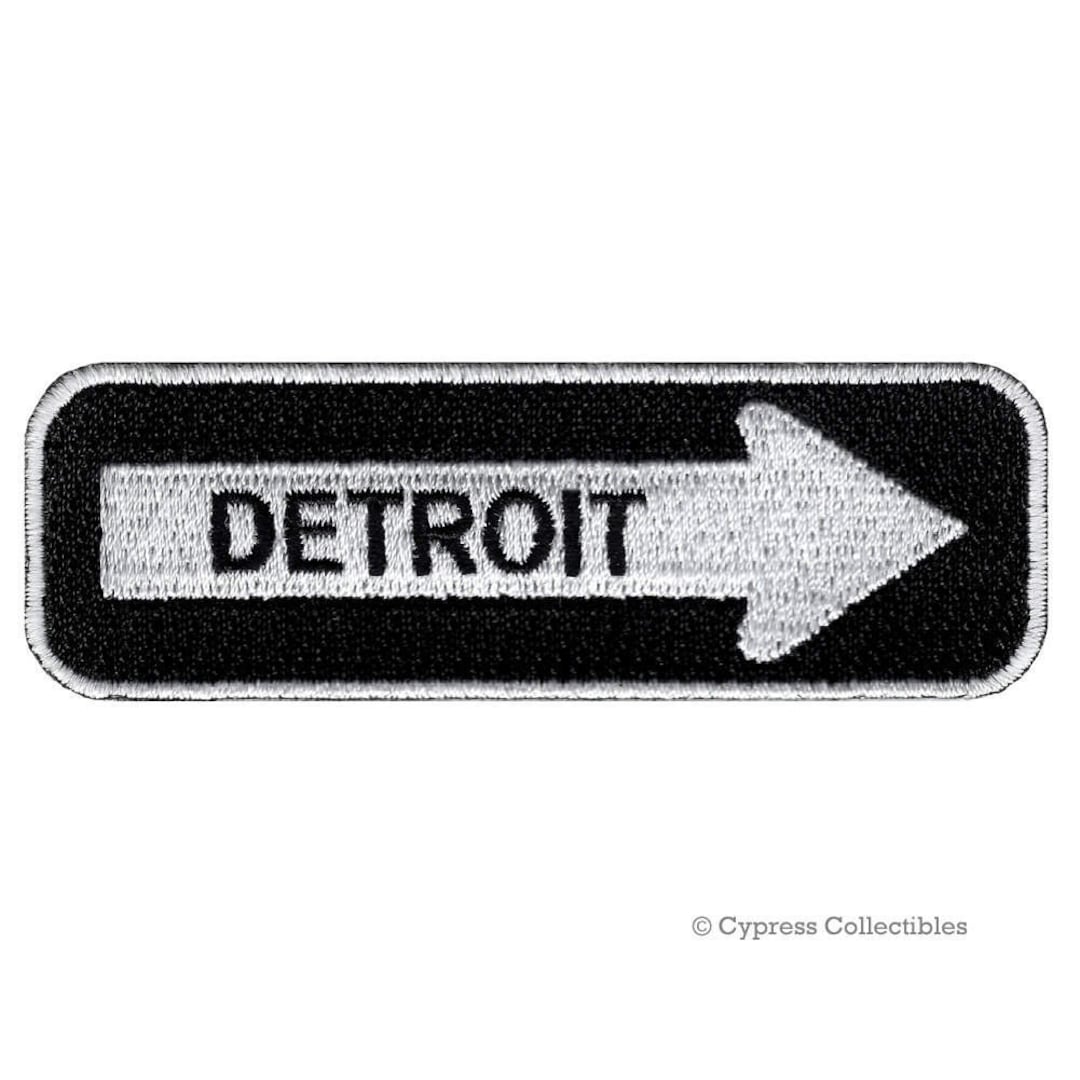 DETROIT ROAD SIGN Patch Embroidered Iron-on Applique One Way Highway ...