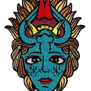 FLIP FACE PATCH Embroidered Iron-on Applique Demon Girl Optical ...