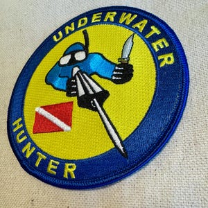 UNDERWATER HUNTER Scuba Diving PATCH Embroidered Iron-on Applique Diver ...