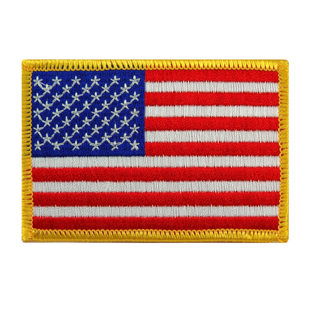 AMERICAN FLAG PATCH Gold Border Embroidered Iron-on Applique - Etsy