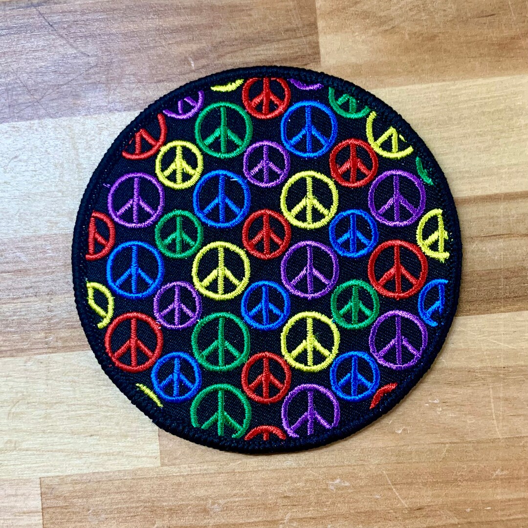 PEACE SIGN PATCH Iron-on Embroidered Anti-war Emblem Biker Applique ...