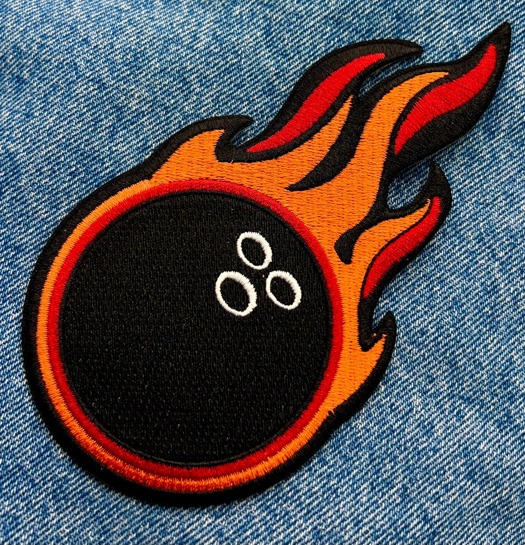 FLAMING BOWLING BALL Patch Iron-on Embroidered Sports Emblem League Pin ...