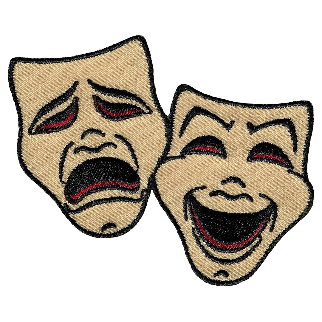 COMEDY TRAGEDY MASKS Patch Iron-on Embroidered Theatre Acting Applique ...
