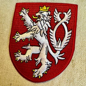 CZECH COAT of ARMS Patch Iron-on Embroidered Applique Bohemian Lion Shield Czechia National Logo ...