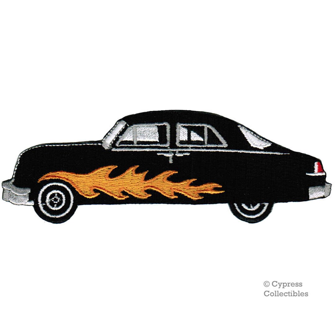 HOT ROD PATCH Iron-on Embroidered Applique Car Automobile Racing Flames ...
