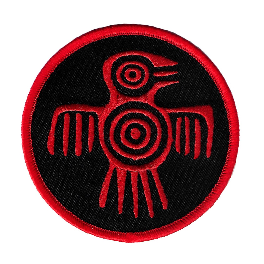 Aztec Spirit Bird Embroidered Patch: Mayan Symbol, Red on Black (3-inch ...