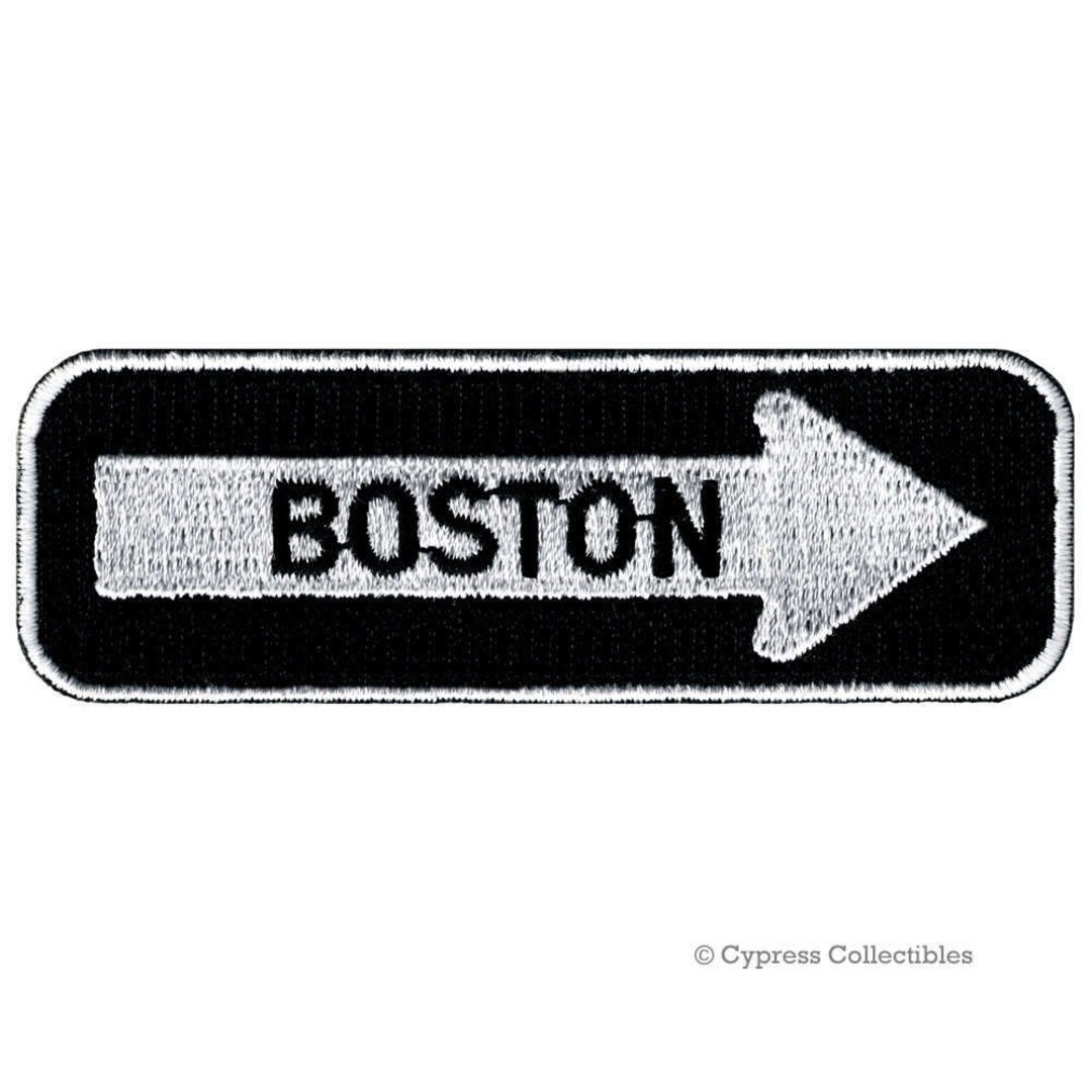 BOSTON ROAD SIGN Patch Embroidered Iron-on Applique One Way Highway ...