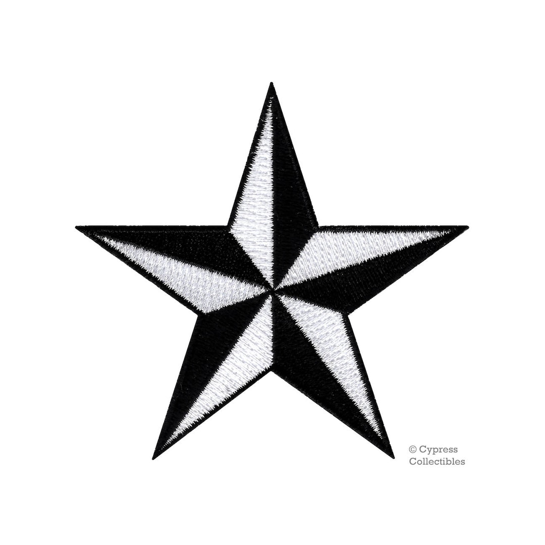 NAUTICAL STAR PATCH Embroidered Iron-on Black White Navy Sailor Tattoo ...