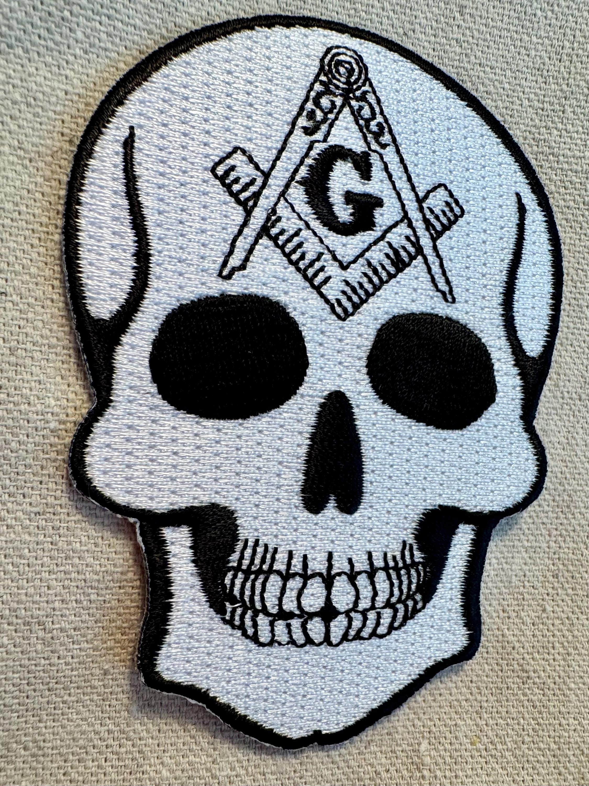 MASONIC SKULL PATCH Iron-on Embroidered Applique Freemason Mason Square ...