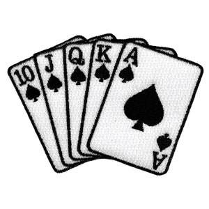 ROYAL FLUSH PATCH Iron-on Embroidered Playing Card Ace of Spades Poker ...