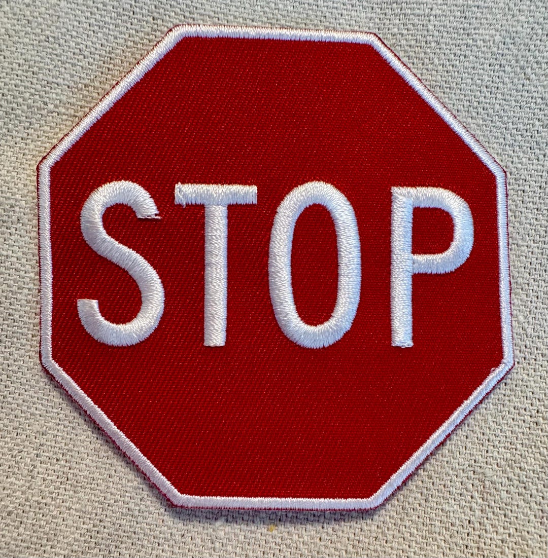 RED STOP SIGN Patch Embroidered Iron-on Applique Highway Traffic Sign ...