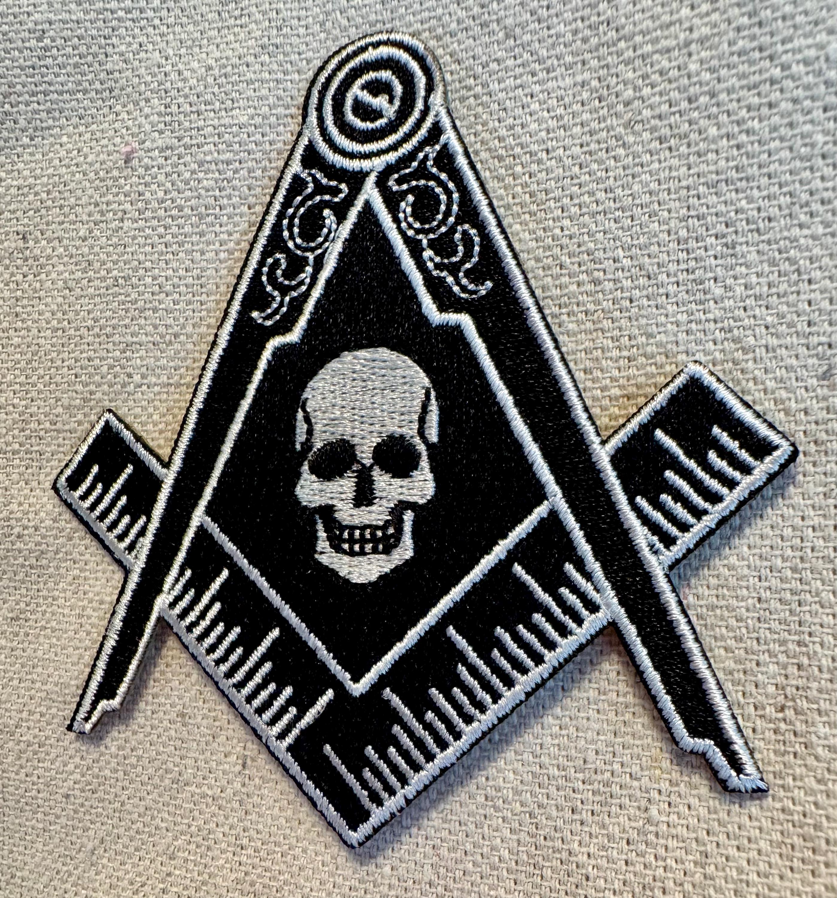 Black MASONIC SKULL PATCH Iron-on Embroidered Freemason Mason Square ...