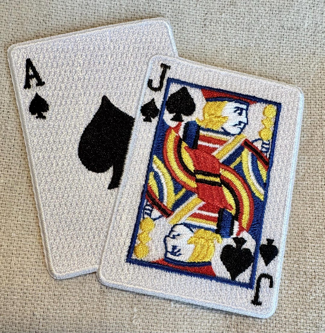 BLACKJACK CARDS PATCH Iron-on Embroidered Playing Card Ace Jack Spades ...