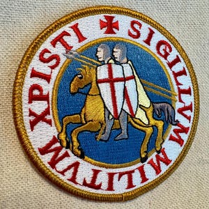 KNIGHTS TEMPLAR Seal Patch Iron-on Embroidered White Crusades Religious ...