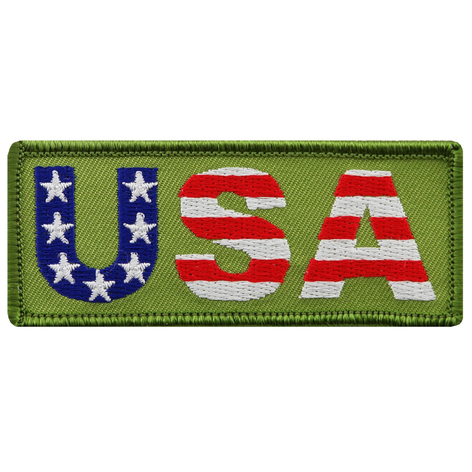 USA GREEN LETTERS Iron-on Embroidered Applique American Flag Patriotic ...