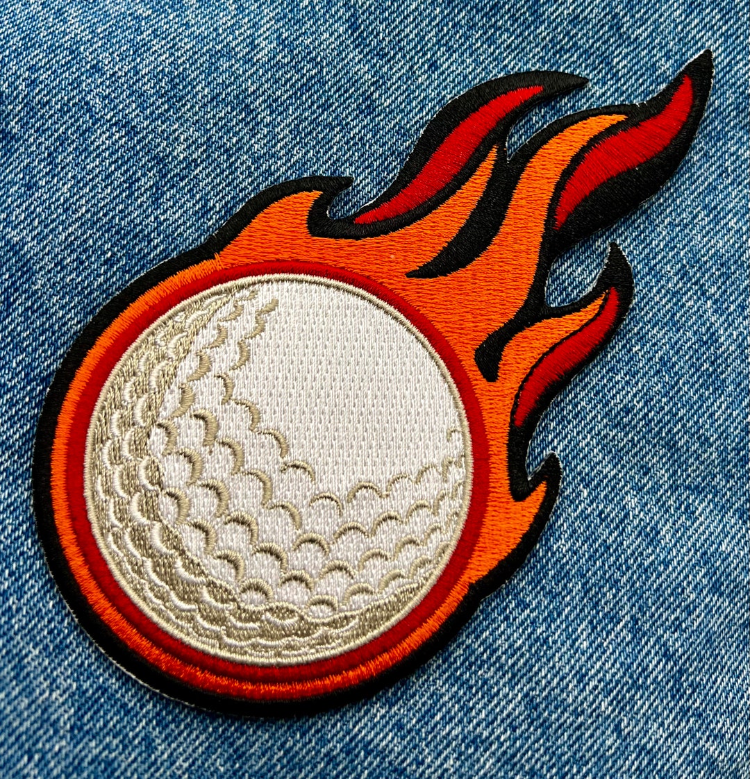 FLAMING GOLF BALL Patch Iron-on Embroidered Sports Emblem Tee Clubs ...