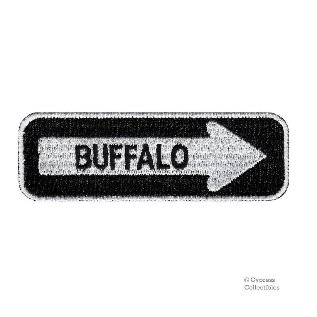 BUFFALO ROAD SIGN Patch Embroidered Iron-on Applique One Way Highway ...