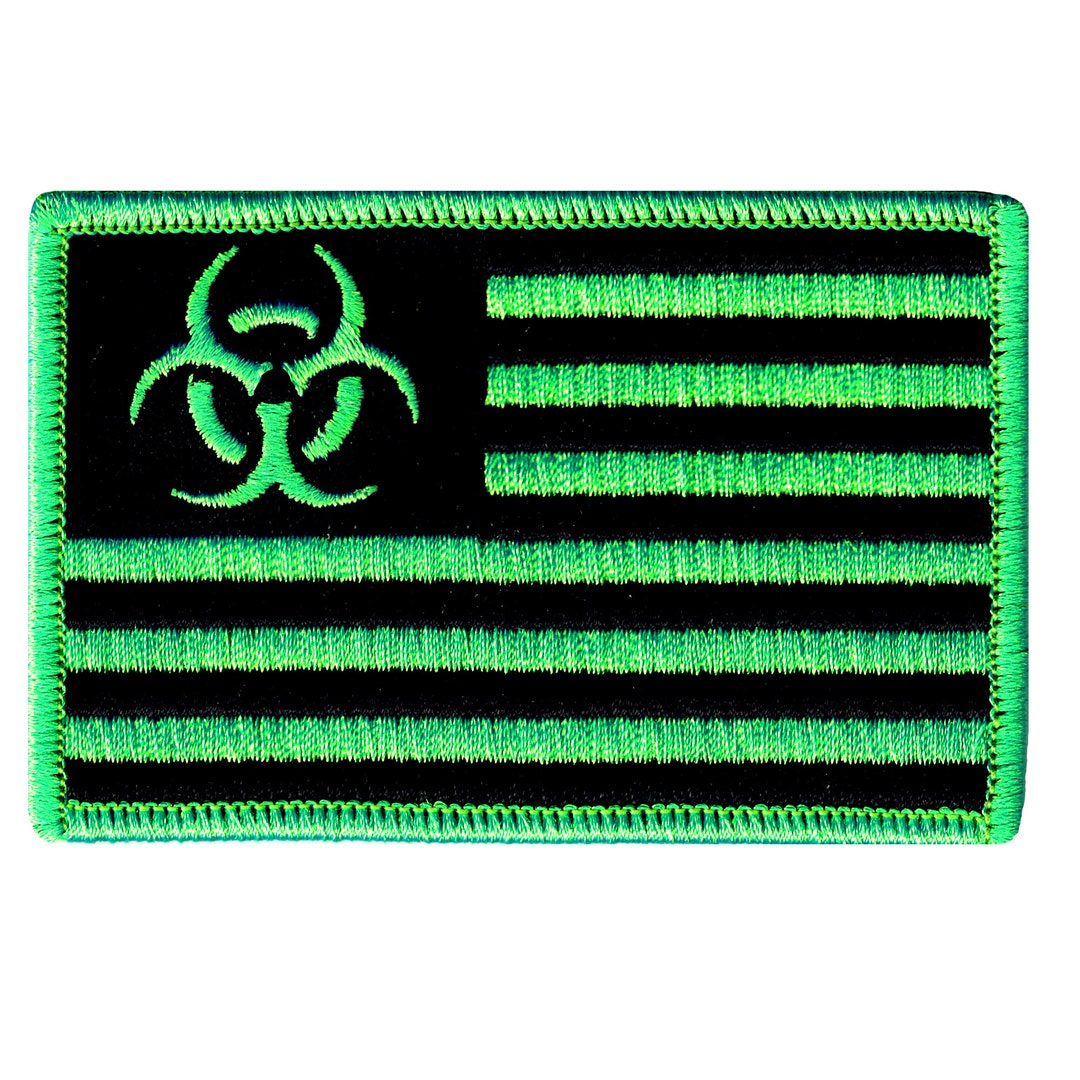 ZOMBIE AMERICAN FLAG Patch Bright Green Embroidered Iron-on Applique ...