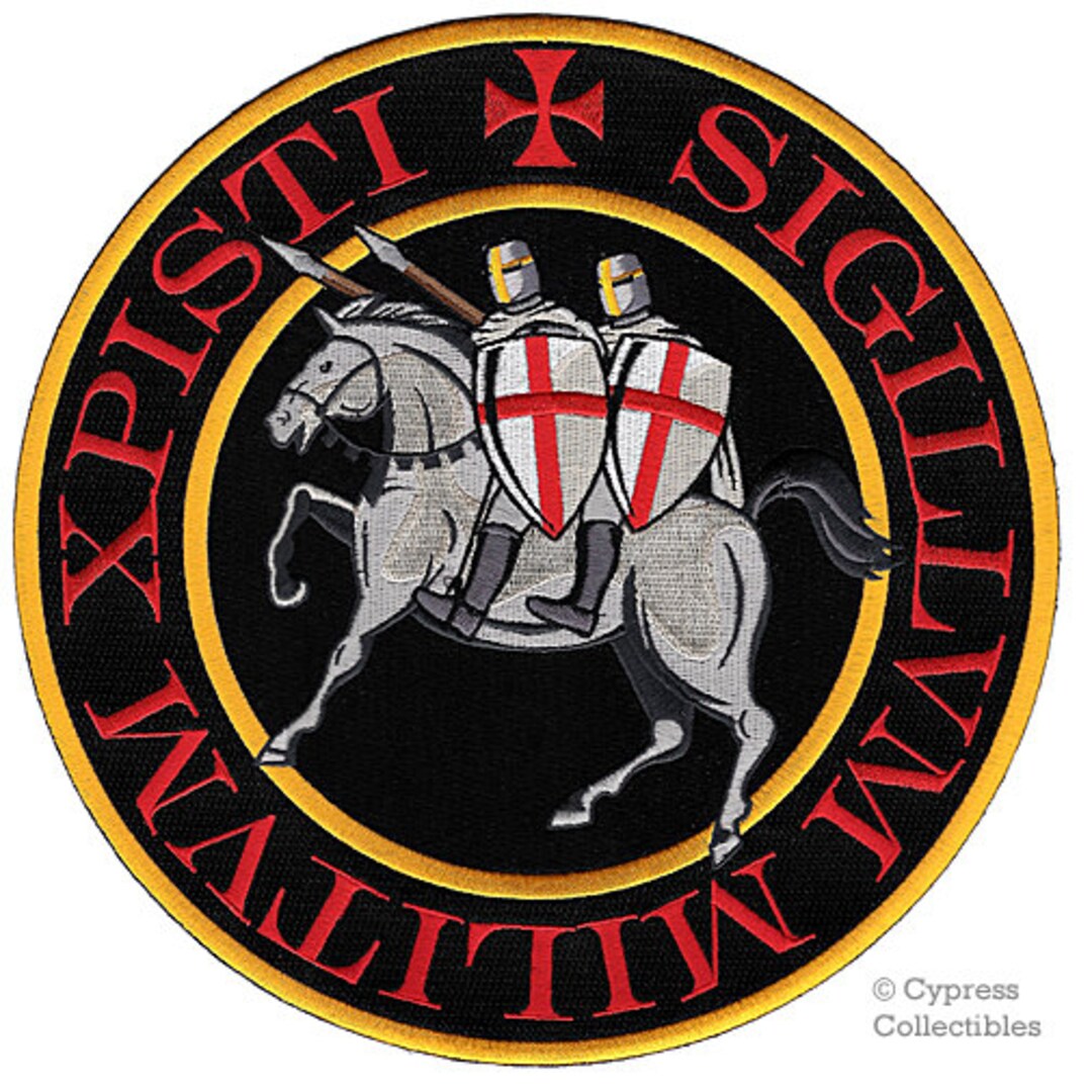 LARGE KNIGHTS TEMPLAR Seal Patch Iron-on Embroidered Black Crusades ...