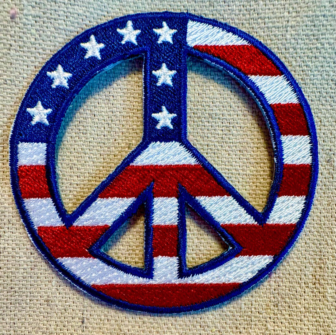 PEACE SIGN PATCH Iron-on Embroidered Anti-war Emblem Biker Applique ...
