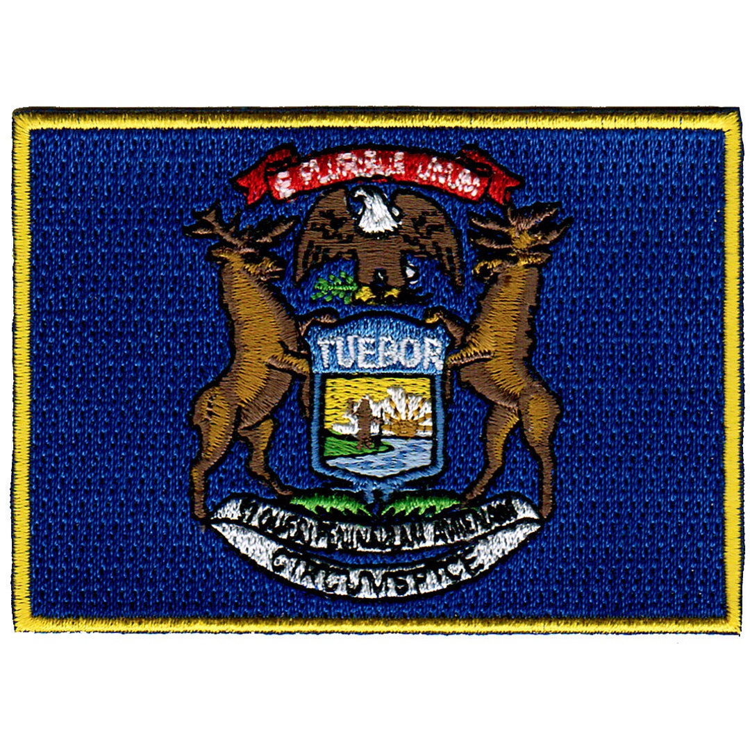 Michigan State Flag Patch: Embroidered Iron-on Applique (3.5x2.5-inches ...