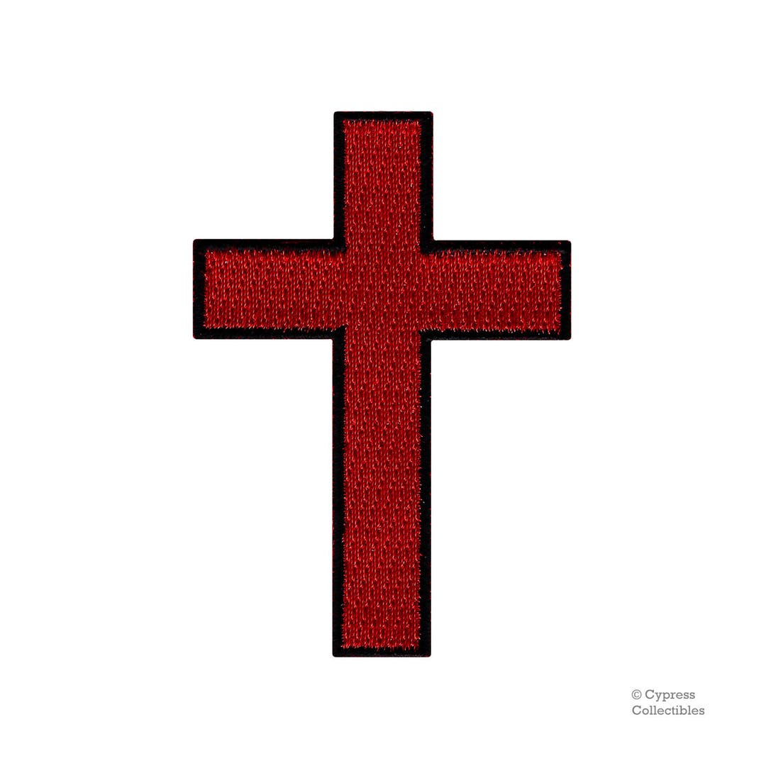 CHRISTIAN CROSS PATCH Red/black Iron-on Embroidered Religious Biker ...