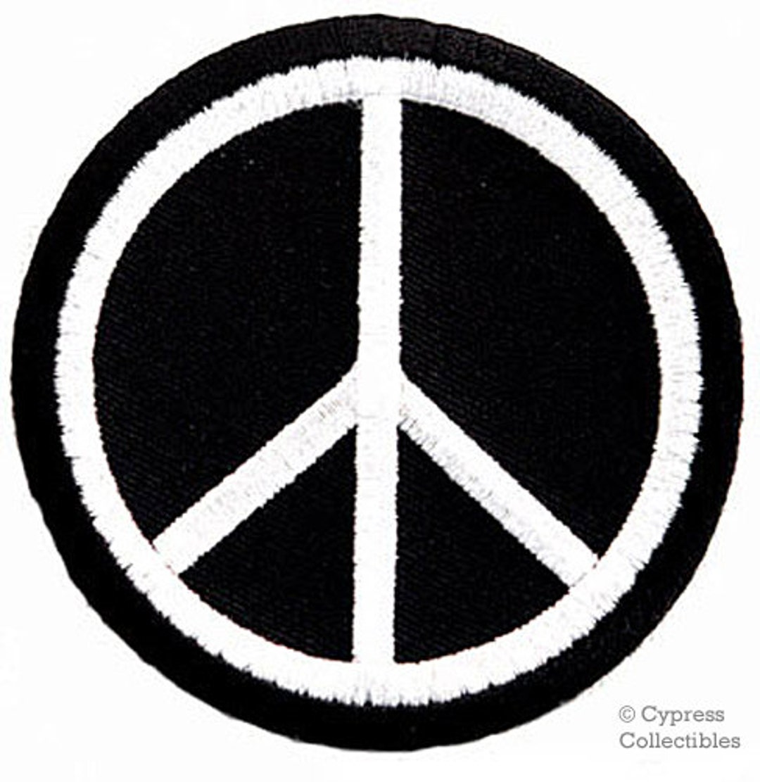 PEACE SIGN PATCH Iron-on Embroidered Anti-war Emblem Biker Applique ...
