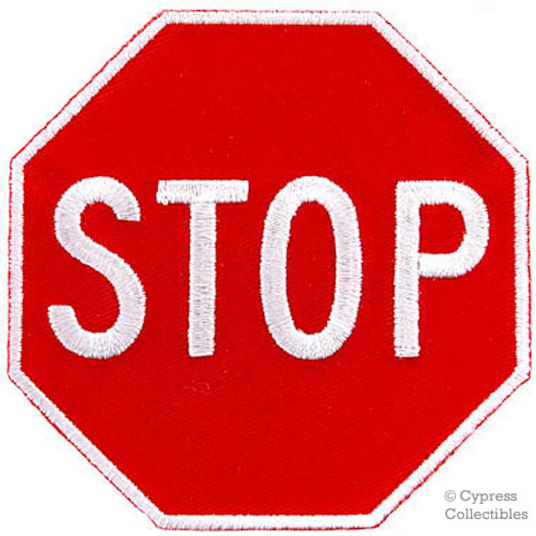 RED STOP SIGN Patch Embroidered Iron-on Applique Highway Traffic Sign ...