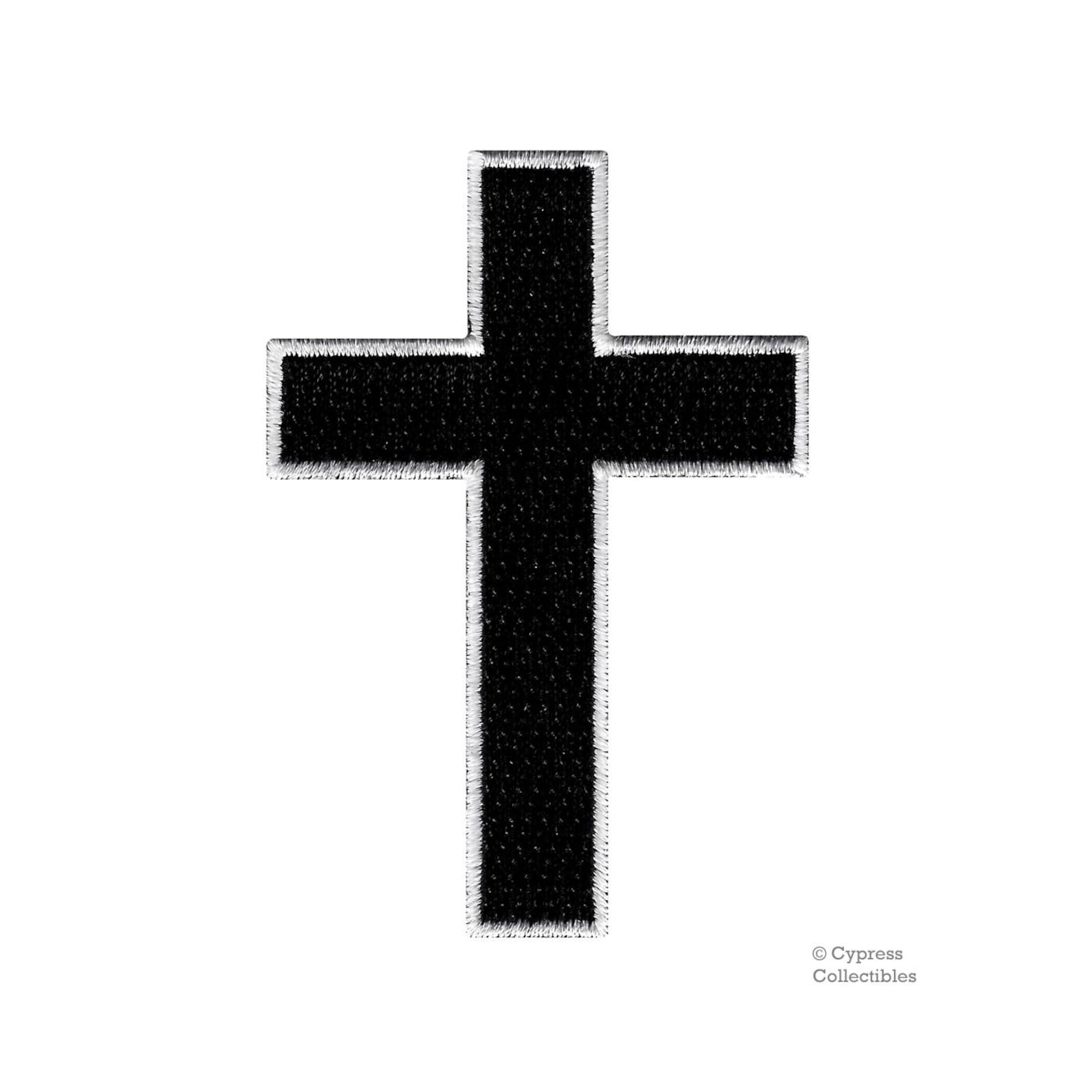 CHRISTIAN CROSS PATCH Black/white Iron-on Embroidered Religious Biker ...
