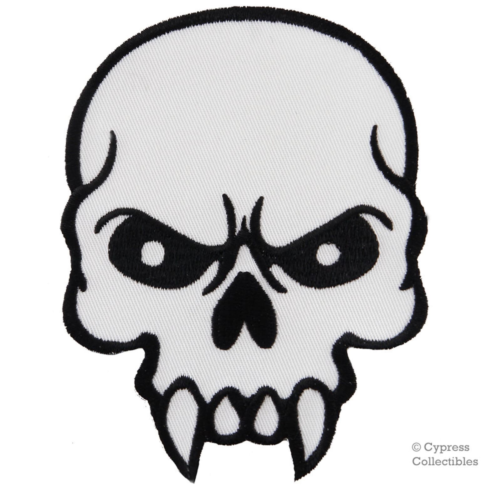 SKULL FANGS PATCH Iron-on Embroidered Applique Skeleton Devil Poison ...