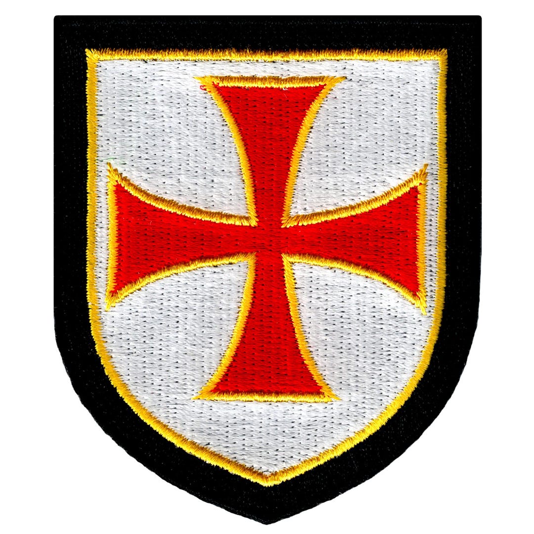 KNIGHTS TEMPLAR SHIELD Patch Iron-on Embroidered Red Crusades Religious ...