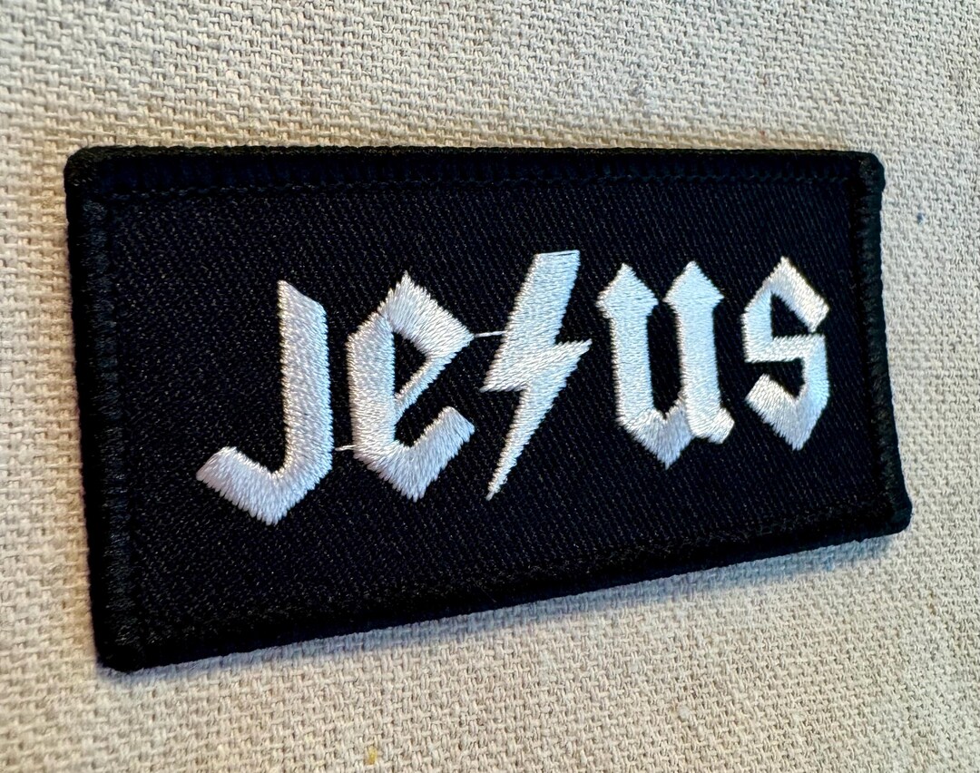 JESUS BOLT PATCH Iron-on Embroidered Applique Biker Nametag Religious ...