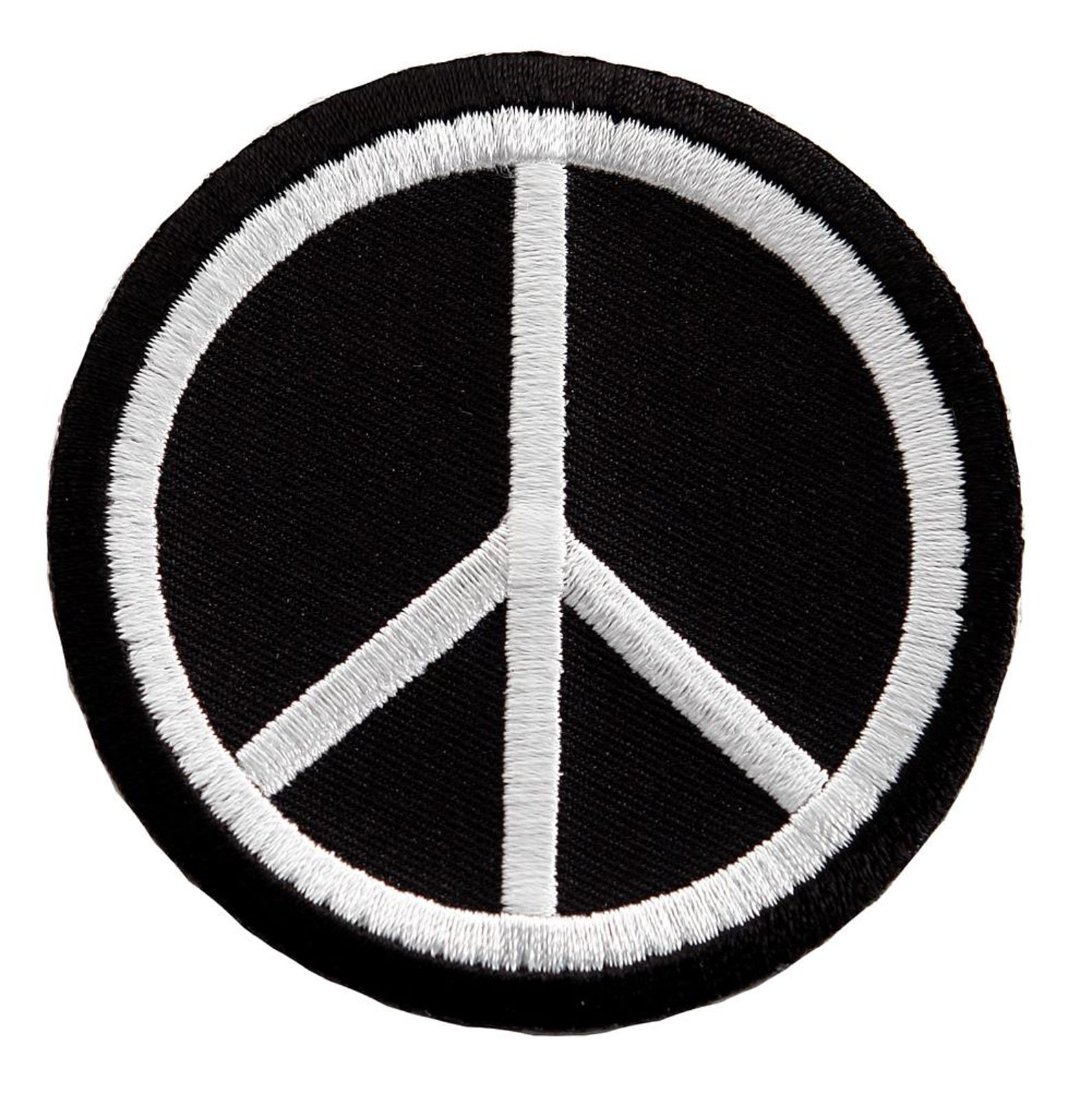 PEACE SIGN PATCH Iron-on Embroidered Anti-war Emblem Biker Applique ...