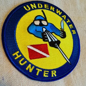 UNDERWATER HUNTER Scuba Diving PATCH Embroidered Iron-on Applique Diver ...