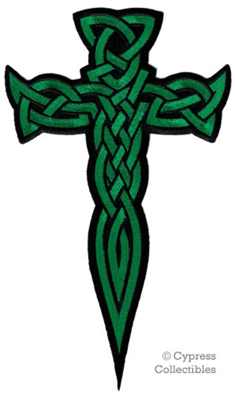 Large CELTIC CROSS DAGGER Patch Green Iron-on Embroidered | Etsy