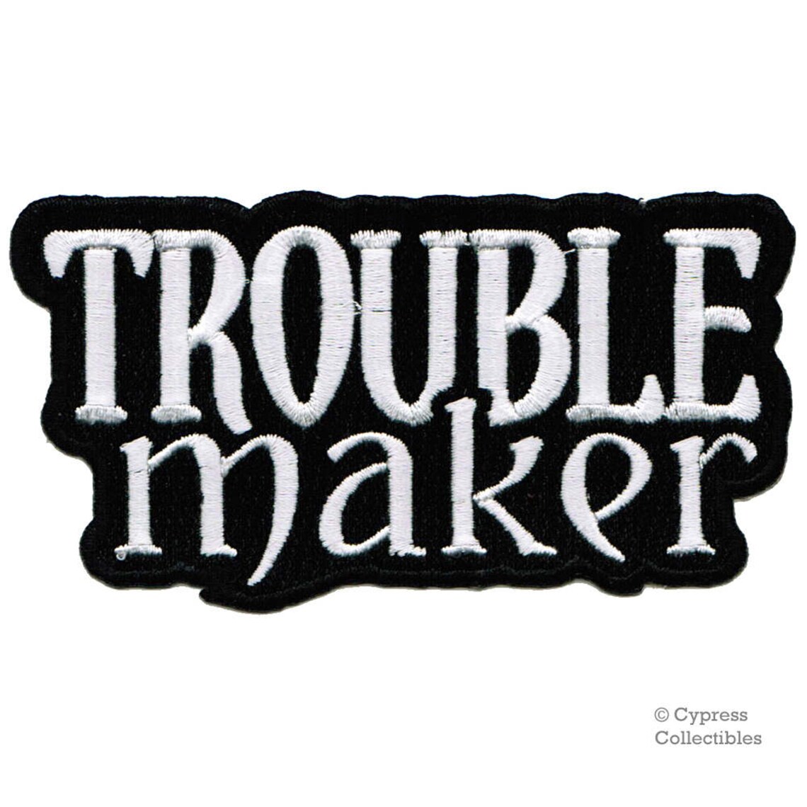 TROUBLE MAKER PATCH Iron-on Embroidered Applique Enforcer Motorcycle ...