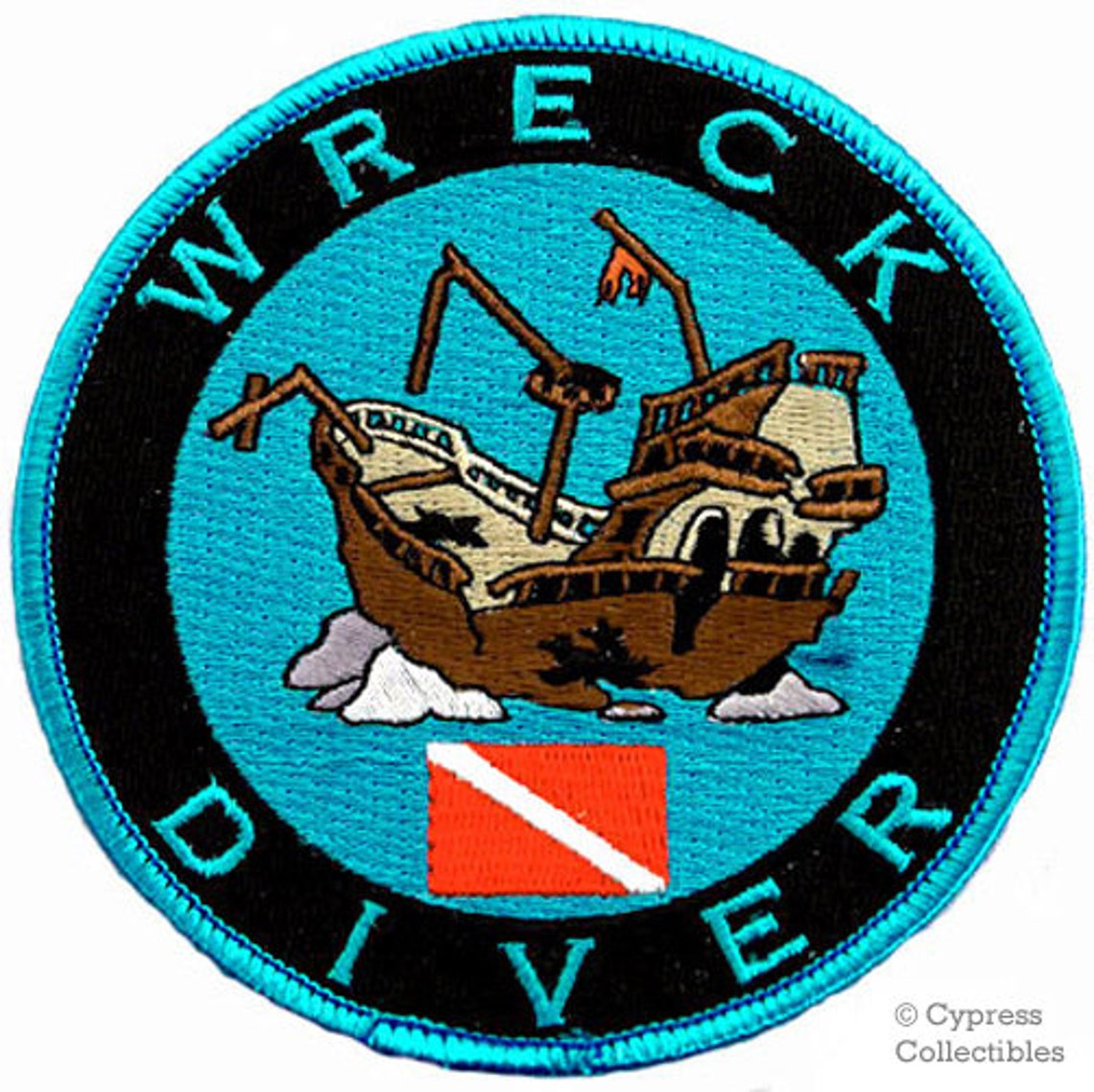 WRECK DIVER Scuba Diving PATCH Embroidered Iron-on Applique Shipwreck ...